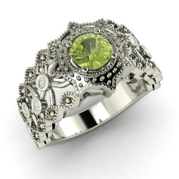 Casper Engagement Ring with Round Peridot, SI Diamond | 0.49 carats ...