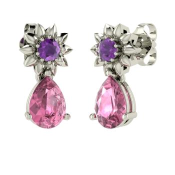 Hazel Earring with Round Amethyst, Pink Tourmaline | 1.41 carats Round ...