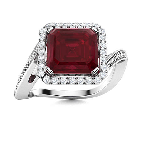 Alma Ring with Cushion cut Ruby, SI Diamond | 2.48 carats Rectangle ...