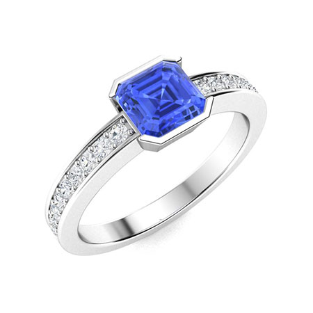 Augustine Ring with Emerald cut Ceylon Sapphire, SI Diamond | 0.82 ...
