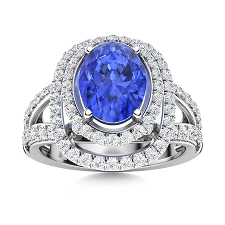 Aurel Ring with Oval Ceylon Sapphire, SI Diamond | 2.28 carats Oval ...