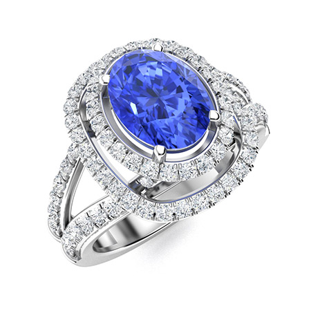 Aurel Ring with Oval Ceylon Sapphire, SI Diamond | 2.28 carats Oval ...