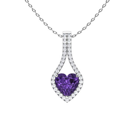 Bellamy Necklace with Heart Amethyst, SI Diamond | 3.1 carats Heart ...