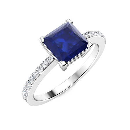 Bianca Ring with Princess cut Sapphire, SI Diamond | 1.17 carats Square ...