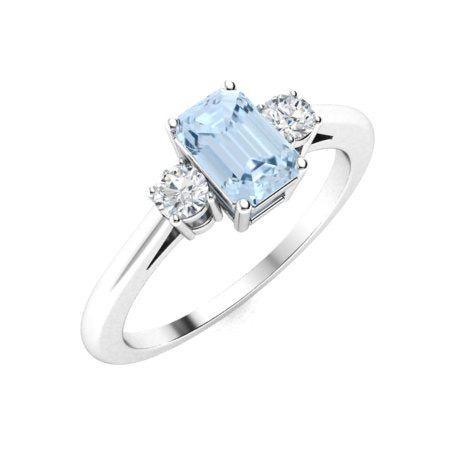 Castle Ring with Emerald cut Aquamarine, SI Diamond | 0.62 carats ...