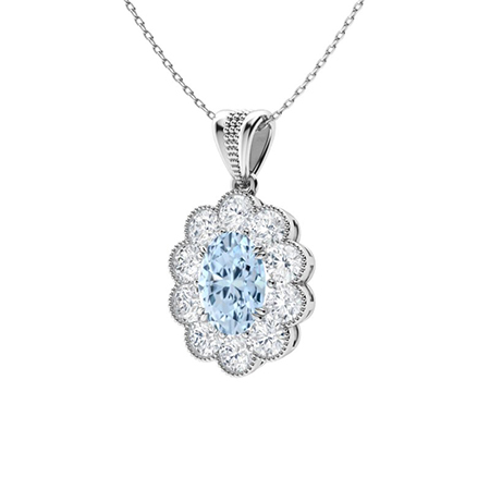Cherina Necklace with Oval Aquamarine, SI Diamond | 2.0 carats Oval ...