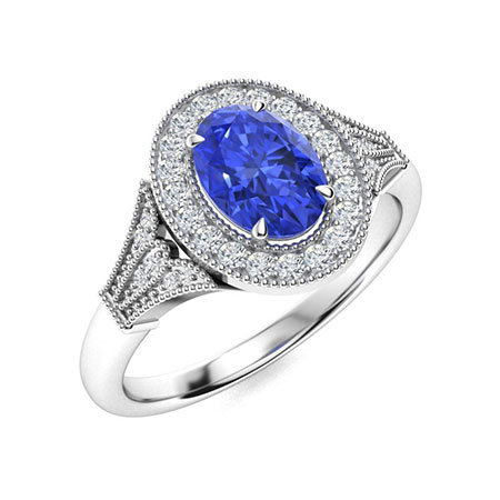 Ciana Ring with Oval Ceylon Sapphire, SI Diamond | 1.27 carats Oval ...