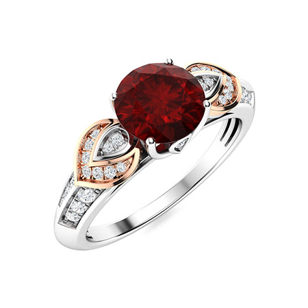 Coretta Ring with Round Garnet, SI Diamond | 1.16 carats Round Garnet ...