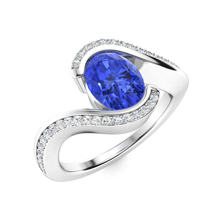 Divine Ring with Oval Ceylon Sapphire, SI Diamond | 1.85 carats Oval ...