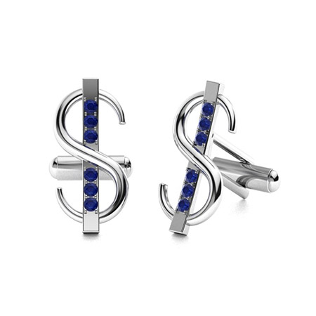 Dollar Cufflinks with Round Sapphire | 0.48 carats Round Sapphire ...