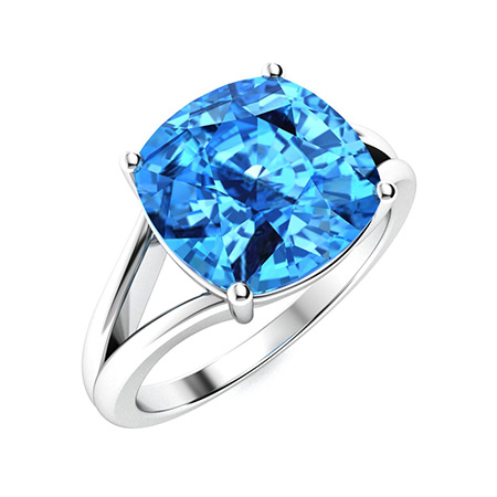 Donella Ring with Cushion cut Blue Topaz | 3.9 carats Rectangle Blue ...