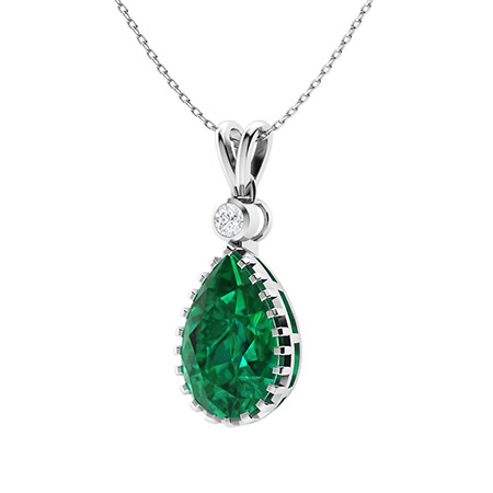 Duval Necklace with Pear Emerald, SI Diamond | 0.66 carats Tear Drop Emerald Unique Pendant in ...