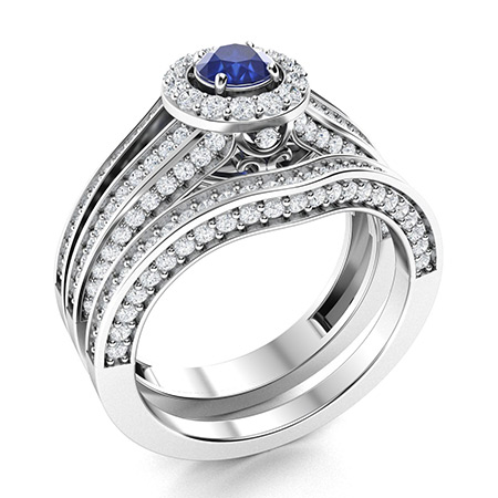 Ellen Ring with Round Sapphire, SI Diamond | 1.51 carats Round Sapphire ...