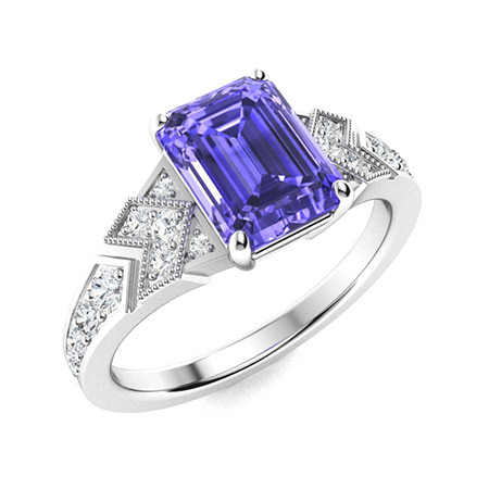 Elowyn Ring with Emerald cut Tanzanite, SI Diamond | 2.14 carats ...