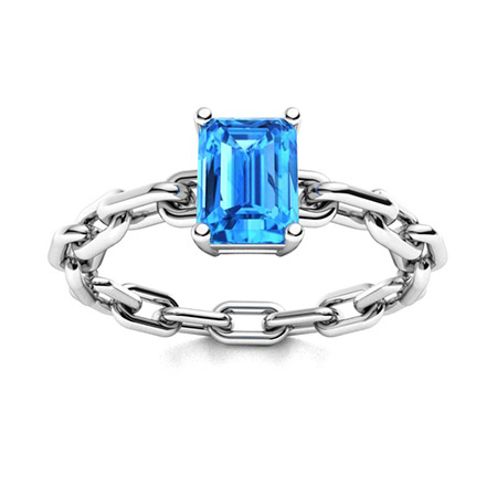 Felixe Ring with Emerald cut Blue Topaz | 1.2 carats Rectangle Blue ...