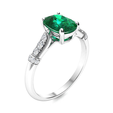 Ferrell Ring with Cushion cut Emerald, SI Diamond | 1.42 carats ...