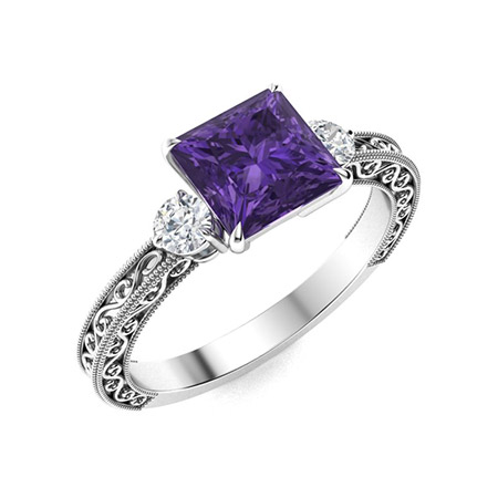 Fletcher Ring with Princess cut Amethyst, SI Diamond | 0.82 carats ...