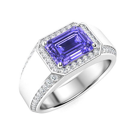 Garrison Men's Ring with Emerald cut Tanzanite, SI Diamond | 2.42 ...