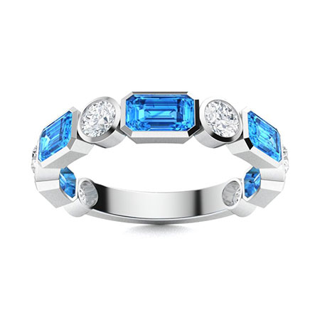 Keira Ring with Emerald cut Blue Topaz, SI Diamond | 2.35 carats Rectangle Blue Topaz Wedding ...