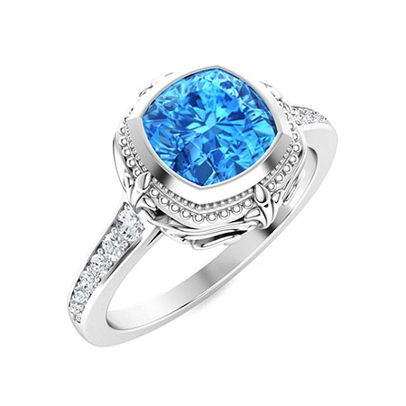 Kelsey Ring with Cushion cut Blue Topaz, SI Diamond | 0.92 carats ...