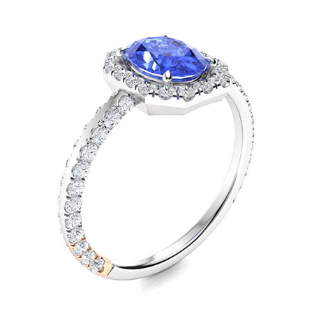 Leilani Ring with Oval Ceylon Sapphire, SI Diamond | 1.78 carats Oval Ceylon Sapphire Halo Ring ...