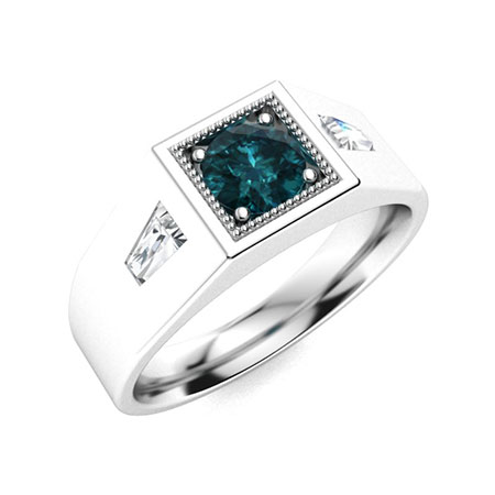 Levin Men's Ring with Round Blue Diamond, VS Diamond | 0.79 carats ...