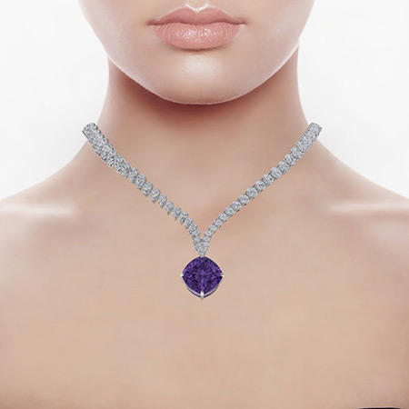 Lilybet Necklace with Cushion cut Amethyst, SI Diamond | 24.34 carats ...