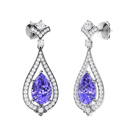 Liney Earring with Pear Tanzanite, SI Diamond | 3.03 carats Tear Drop ...