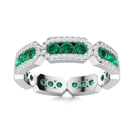 Malus Ring with Round Emerald, SI Diamond | 1.75 carats Round Emerald Wedding Ring in 14k White ...