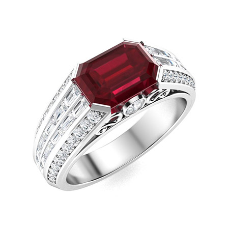 Marco Men's Ring with Emerald cut Ruby, VS Diamond, SI Diamond | 2.58 ...