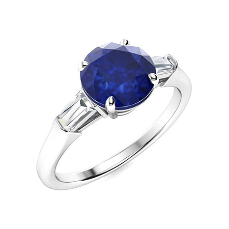 Nandar Ring with Round Sapphire, VS Diamond | 1.9 carats Round Sapphire ...