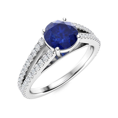 Naomi Ring with Round Sapphire, SI Diamond | 1.56 carats Round Sapphire ...