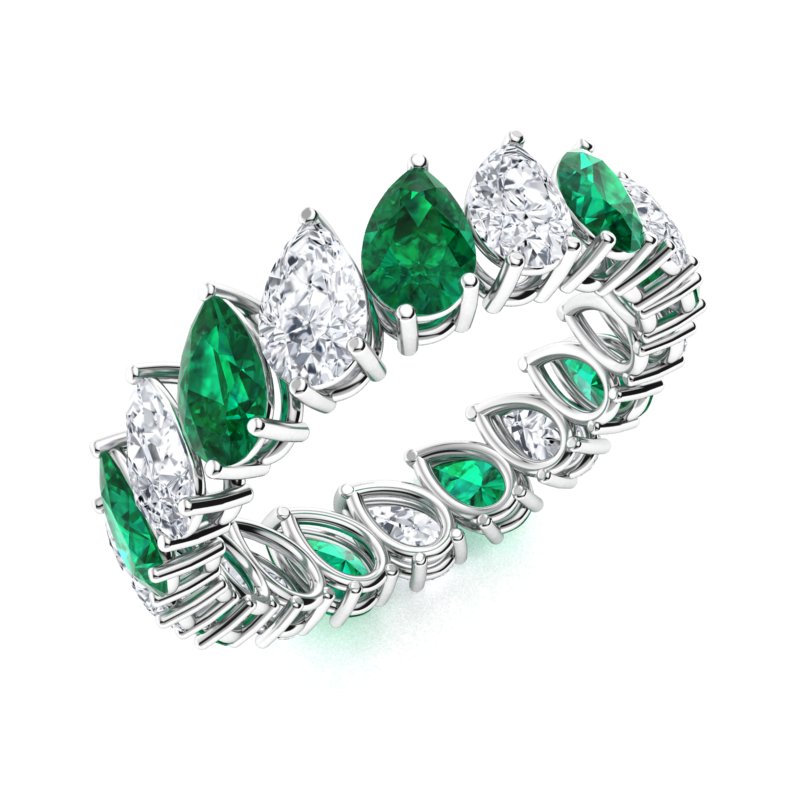 Neon Ring with Pear Emerald, White Topaz | 6.3 carats Tear Drop Emerald ...