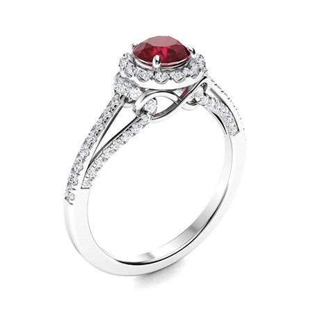 Olivetta Ring with Round Ruby, SI Diamond | 1.04 carats Round Ruby Halo ...