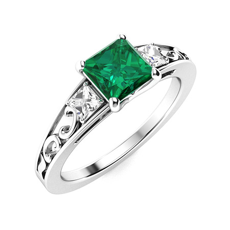 Omega Ring with Princess cut Emerald, VS Diamond | 0.74 carats Square ...