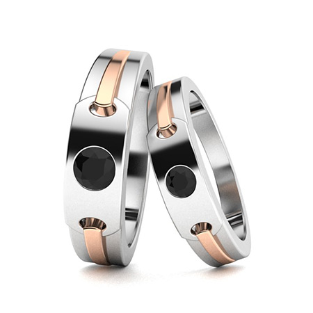 Orlene Couples Band with Round Black Diamond | 0.45 carats Round Black ...