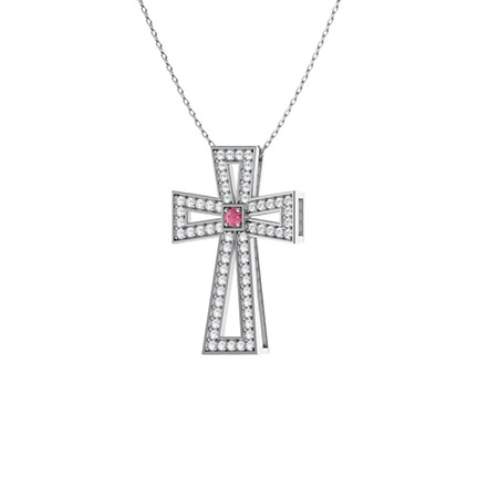 Piety Necklace with Round Pink Tourmaline, SI Diamond | 0.66 carats ...