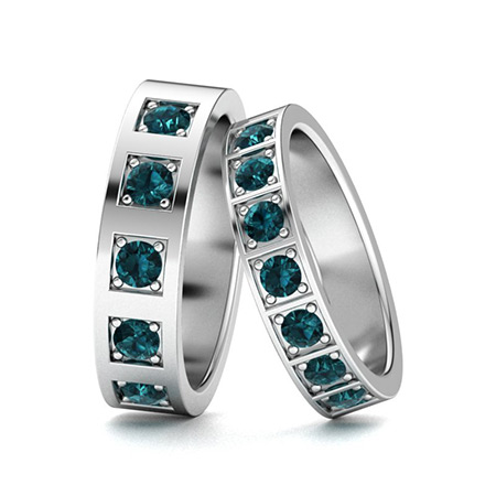 Rayma Couples Band with Round Blue Diamond | 1.0 carat Round Blue ...