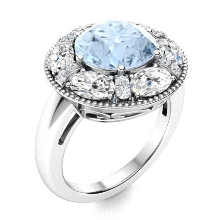 Salsa Ring with Round Aquamarine, VS Diamond, SI Diamond | 4.09 carats ...