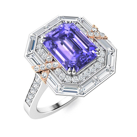 Spence Ring with Emerald cut Tanzanite, SI Diamond, VS Diamond | 2.25 ...