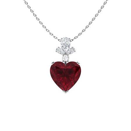 Teak Necklace with Heart Ruby, VS Diamond, SI Diamond | 1.78 carats ...