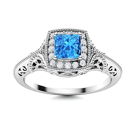 Blue Diamond Princess Cut Engagement Rings