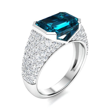Teegan Ring with Emerald cut London Blue Topaz, SI Diamond | 3.72 ...