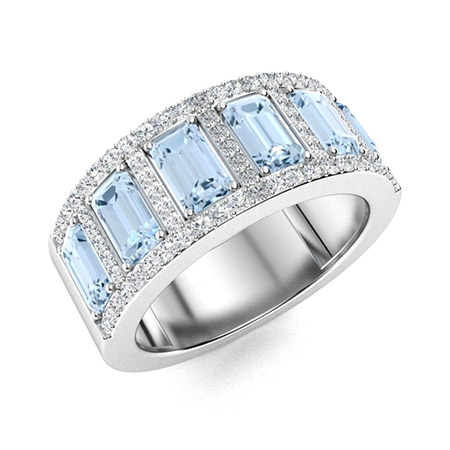 Victor Ring with Emerald cut Aquamarine, SI Diamond | 2.5 carats ...