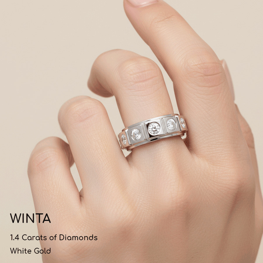 Winta Ring with Round Blue Topaz, SI Diamond | 1.4 carats Round Blue ...